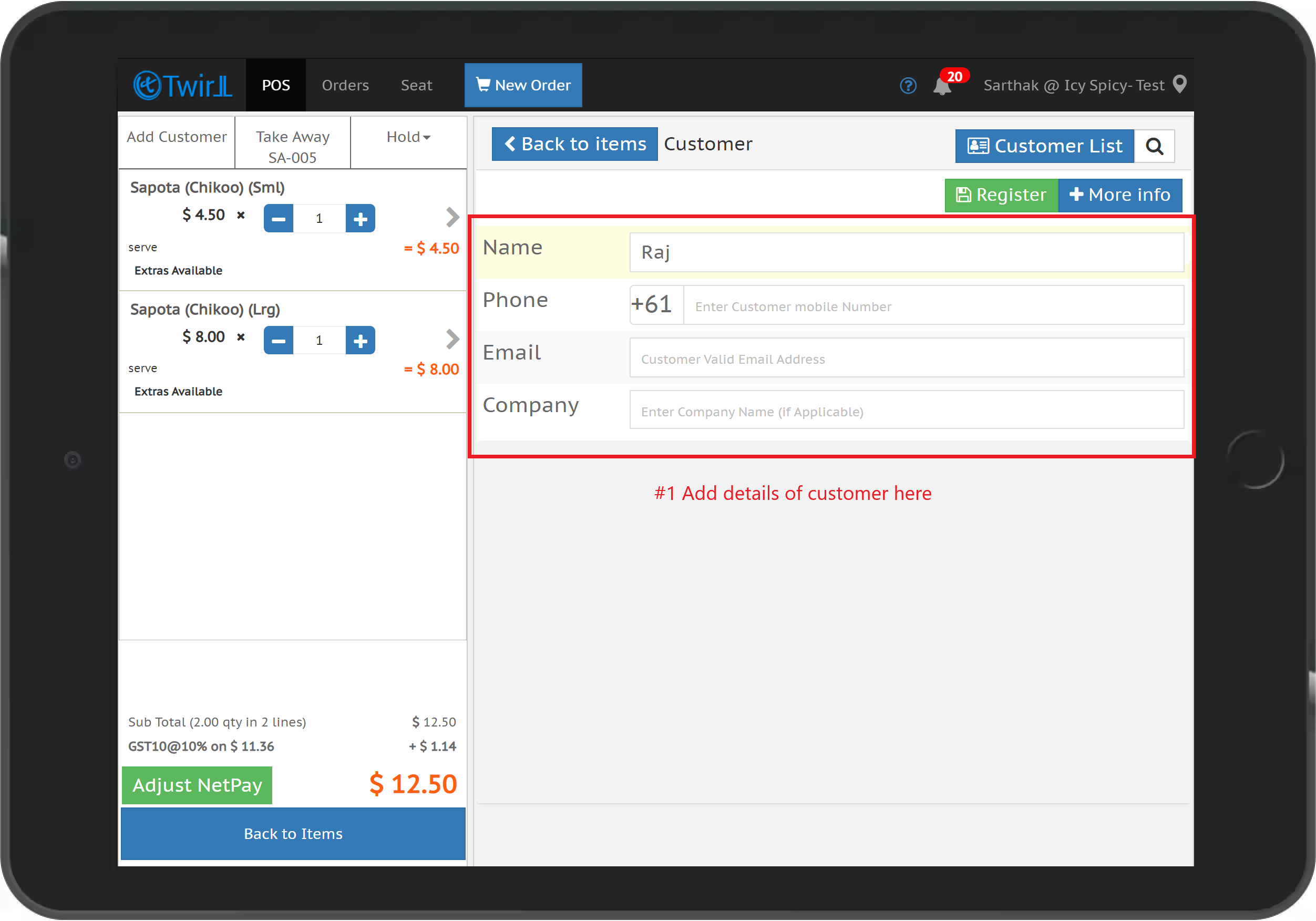 How To Add Customer Details - Twirll